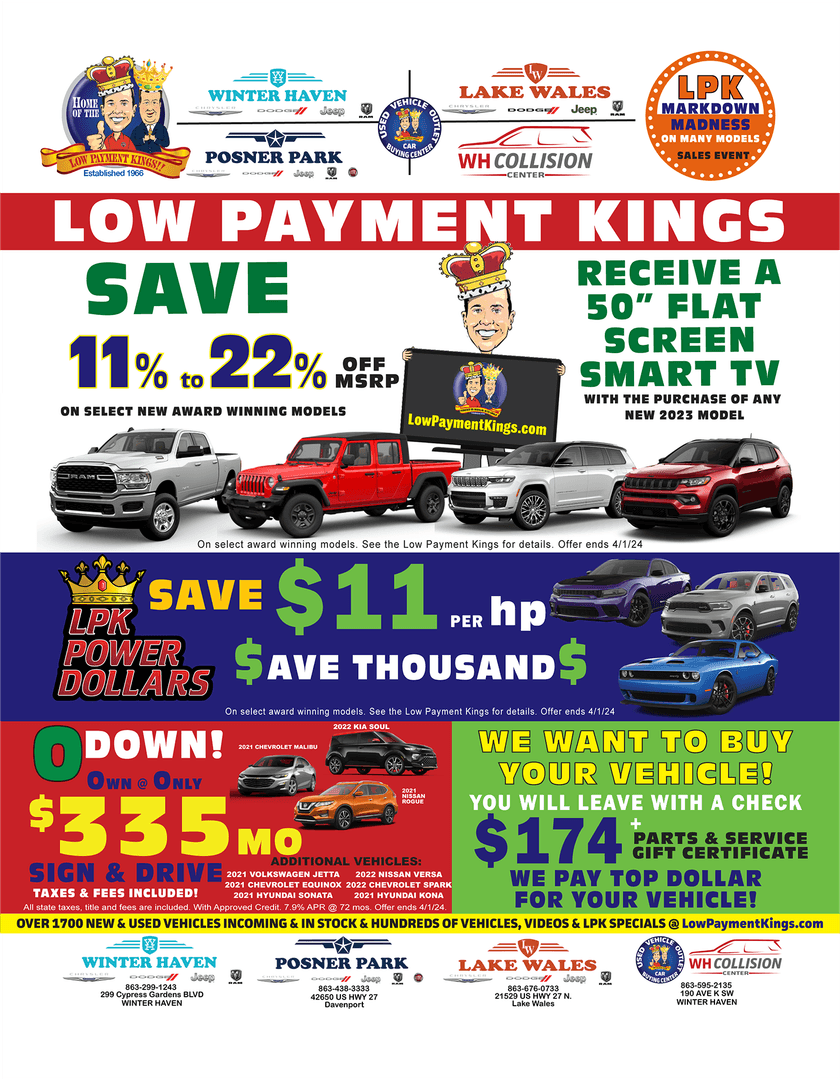 Low Payment Kings Ads | Lake Wales Chrysler Dodge Jeep Ram